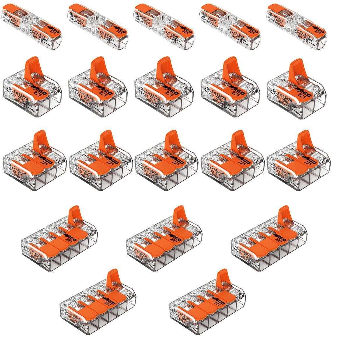 WAGO 221 Starter-Set: 221-2411, 221-412, 221-413, 221-415 - Je 5 Stück ...
